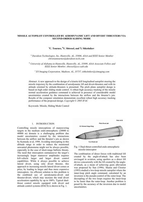 Pdf Missile Autopilot Controlled By Aerodynamic Lift · Pdf