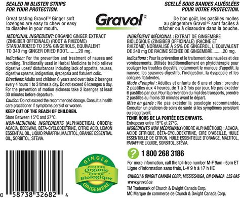 Product Label Ginger Chewable Lozenges Gravol™