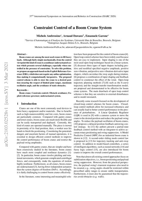 Constraint Control Of A Boom Crane System Deepai