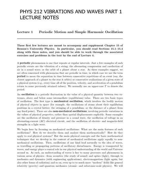 Phys 212 Lecture Notes Part 1 Pdf Oscillation Waves