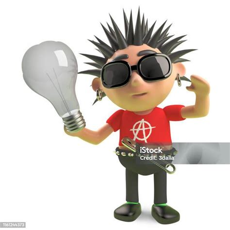 전구를 들고 악순환 뾰족한 펑크 록 캐릭터 3d 그림 공격성에 대한 스톡 사진 및 기타 이미지 공격성 데모 디자인 Istock