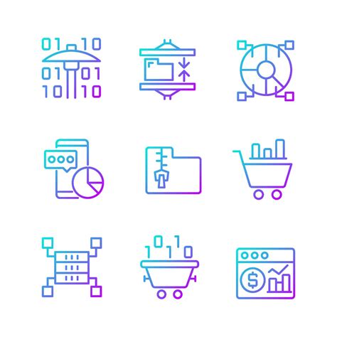 Data Mining Processes Gradient Linear Vector Icons Set Machine