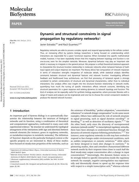 Pdf Dynamic And Structural Constraints In Signal Propagation By Regulatory Networks