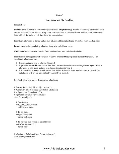 Python Programming R19 Unit 5 Unit 5 Inheritance And File