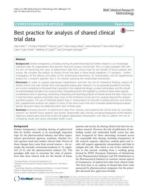 Pdf Best Practice For Analysis Of Shared Clinical Trial Data