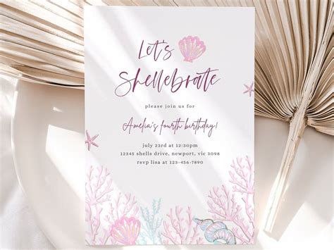 Lets Shellebrate Birthday Invitation Editable Template Modern