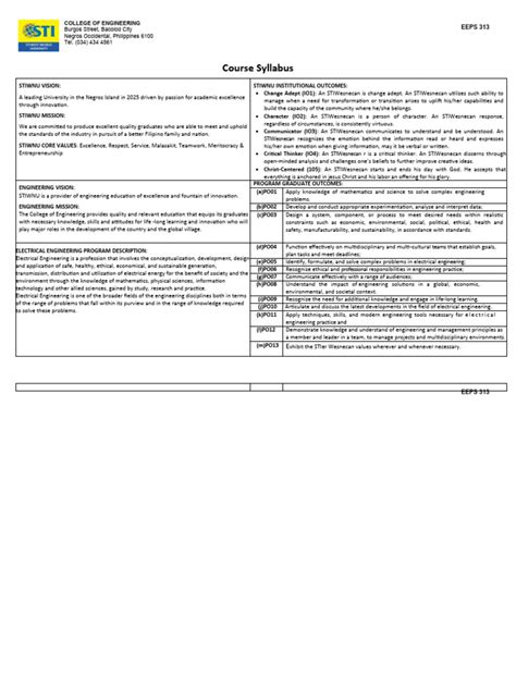 Ee Industrial Electronics Syllabus And Course Outline Pdf Engineering Electrical