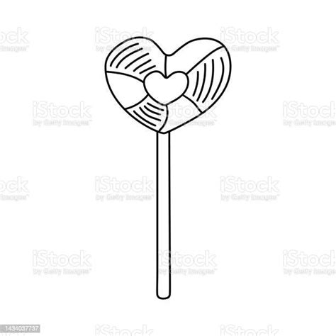 낙서 스타일의 하트 모양의 롤리팝 색칠 공부 책을위한 흑백 벡터 일러스트레이션 공휴일에 대한 스톡 벡터 아트 및 기타 이미지 공휴일 귀여운 긍정적인 감정 표현