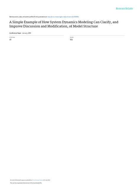 A Simple Example Of How System Dynamics Modeling C Pdf System