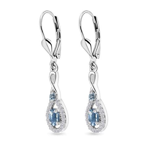 Buy Santa Maria Aquamarine And White Zircon Lever Back Earrings In