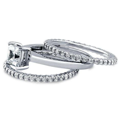 Sterling Silver Solitaire 1ct Princess Cz Wedding Engagement Ring Set