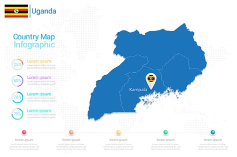 우간다지도 파란색 색상 높은 세부 사항은 자본의 인포 그래픽지도 핀으로 모든 주를 분리했습니다 0명에 대한 스톡 벡터 아트 및 기타 이미지 Istock