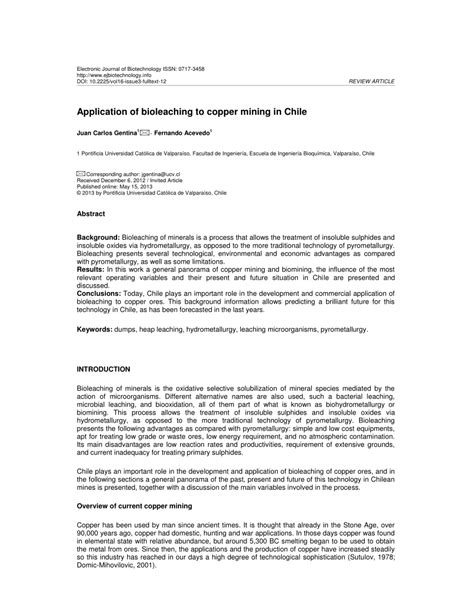 Pdf Application Of Bioleaching To Copper Mining In Chile