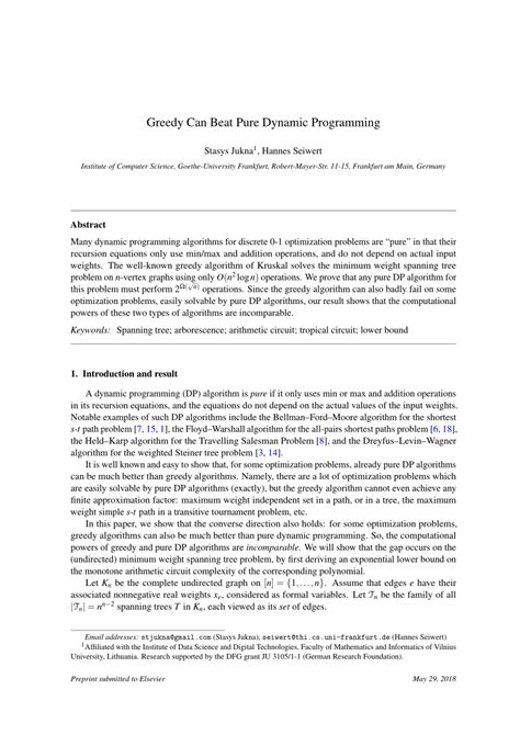Pdf Greedy Can Beat Pure Dynamic Programming