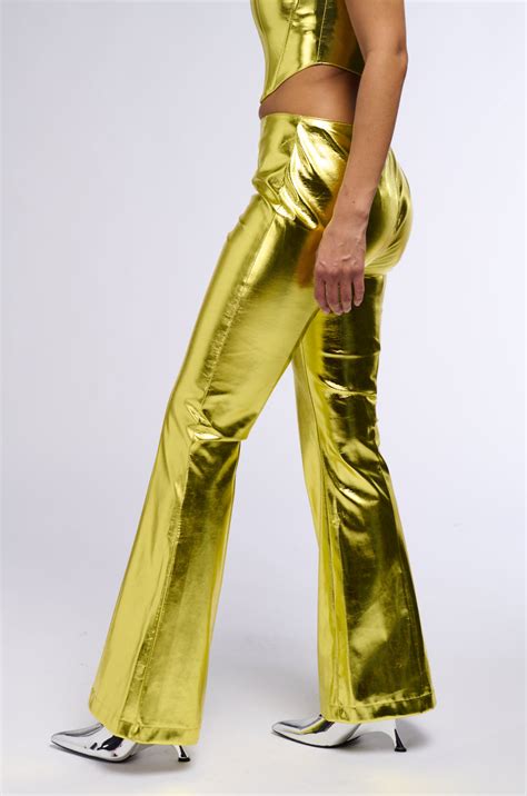 Need You Tonight Metallic Faux Leather Flared Pant Akira