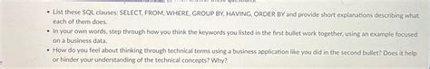 Solved List These Sql Clauses Select From Where Group