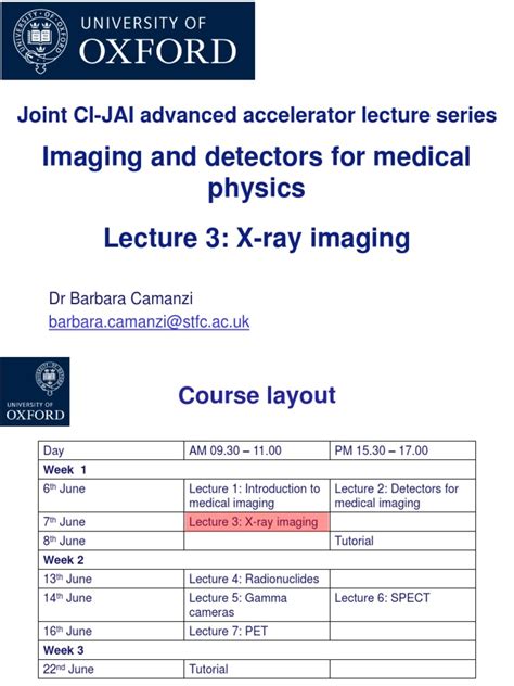 Imaging And Detectors For Medical Physics Lecture 3 X Ray Imaging