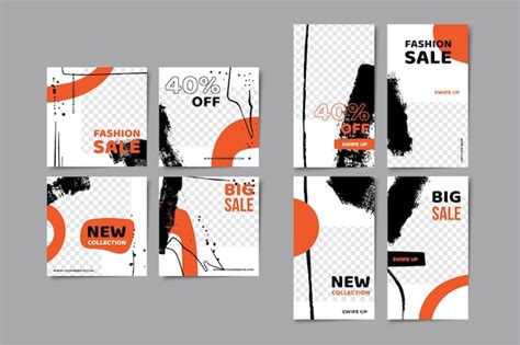 추상 이야기 및 게시물 템플릿 팩 프리미엄 벡터