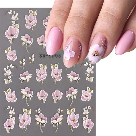 Yosomk 5d Pink Flower Nail Art Stickers Decals 4 Sheets Spring