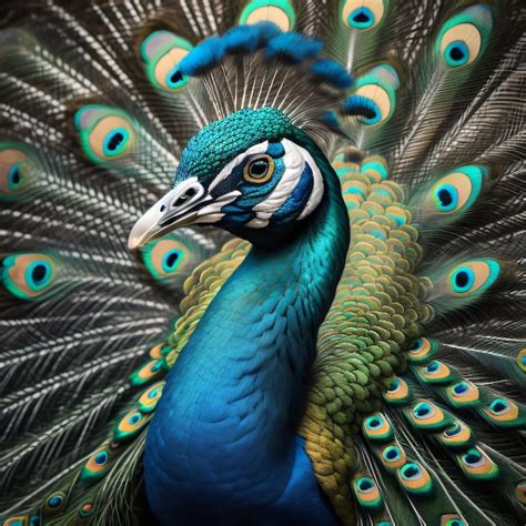 Premium Photo A Peacock With A Blue And Green Feathers On Its Back