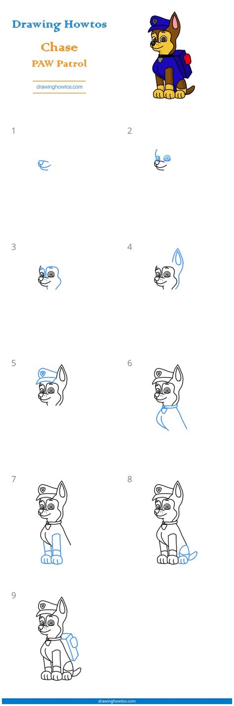 How To Draw Chase From Paw Patrol Step By Step Easy Drawing Guides