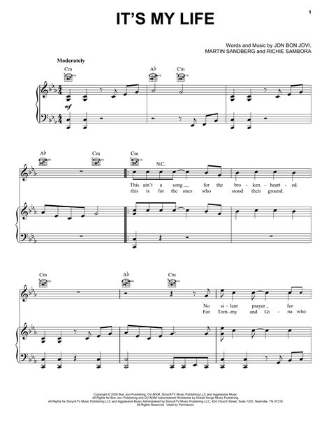 Bon Jovi Its My Life Sheet Music Notes Download Printable Pdf