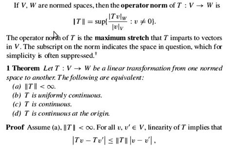 Real Analysis Why Does A Finite Operator Norm Of A Linear
