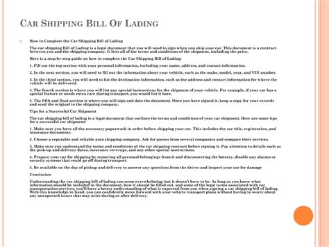 Ppt Car Shipping Bill Of Lading Powerpoint Presentation Free