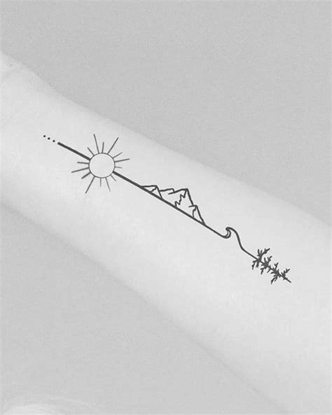 Minimalism Mountain And Sun Temporary Tattoo Custom Bohemian Etsy