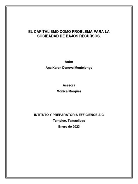 El Capitalismo Como Problema Para La Socieadad De Bajos Recurso1