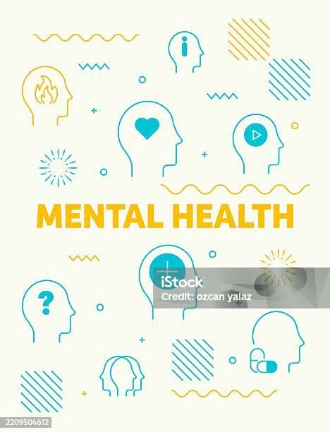 벡터 일러스트 레이 션 정신 건강 개념 세트 웹 페이지 배너 포스터 인쇄 등을 위한 디자인 벡터 일러스트레이션 Mental Wellbeing에 대한 스톡 벡터 아트 및 기타