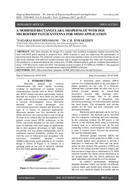 Pdf A Modified Rectangular L Shaped Slot With Dgs Microstrip Patch Antenna For Mimo Application