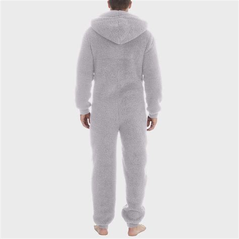 Mens Hooded Onesie Pajamas Lightweight Fuzzy Fleece Zip Up Jumpsuit