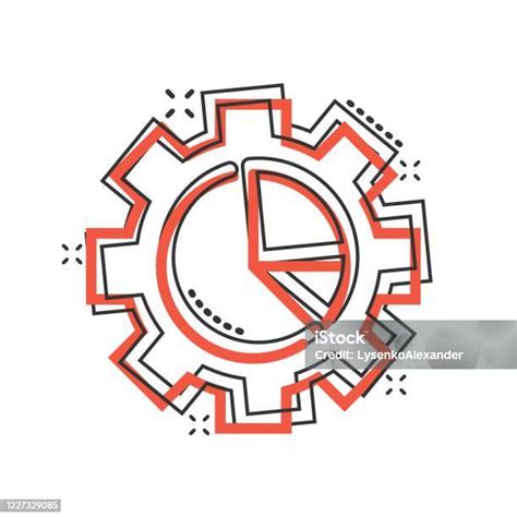 漫畫風格的工作流圖圖圖示齒輪與圖表卡通向量插圖在白色孤立背景流程組織飛濺效應業務理念向量圖形及更多互聯網圖片 互聯網 健保和醫療 動作