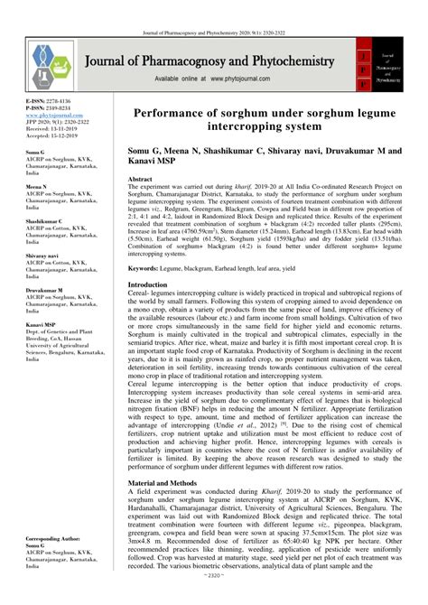 Pdf Performance Of Sorghum Under Sorghum Legume Intercropping System
