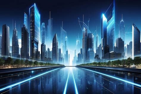 premium ai image blue cool tech city background
