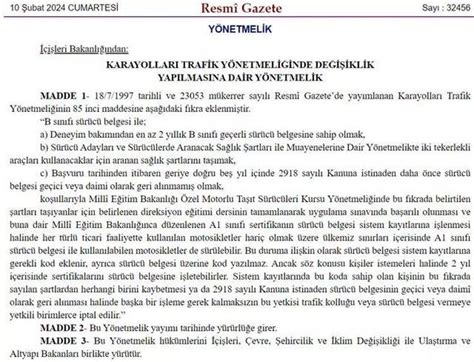 cc motor yasası Resmi Gazetede yayınlandı mı B sınıfı ehliyet cc motor kullanabilir mi