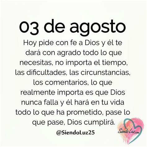 03 De Agosto Mensaje De Dios Promesas De Dios Frases Dios