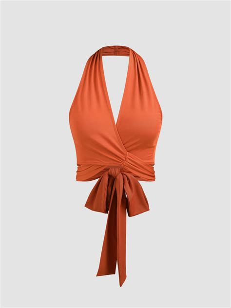 Halter Knotted Backless Tank Top For Daily Casual Vacation