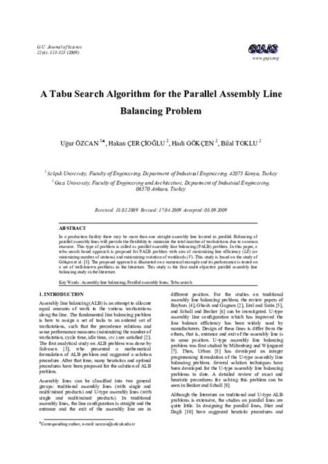 Pdf A Tabu Search Algorithm For The Parallel Assembly Line Balancing