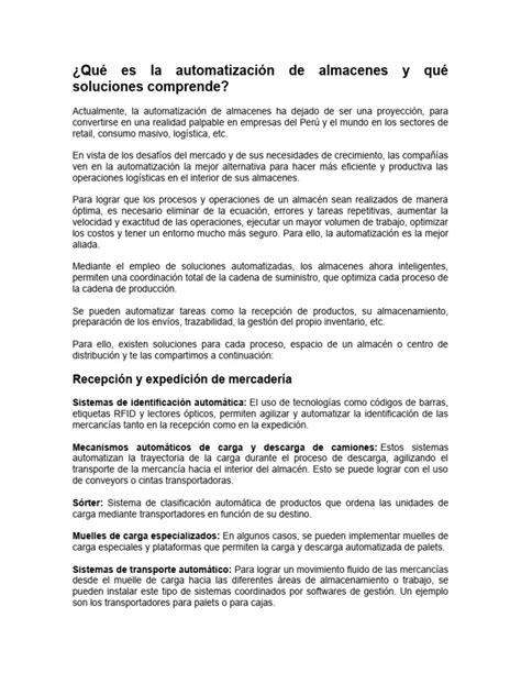 Almacén Automatizado Validado Pdf Almacén Procesos De Negocio