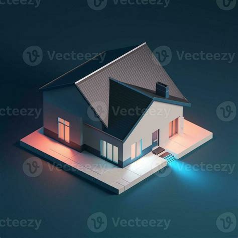 3d Render Of House In Isometric Projection On Blue Background Real Estate House Concept Ai