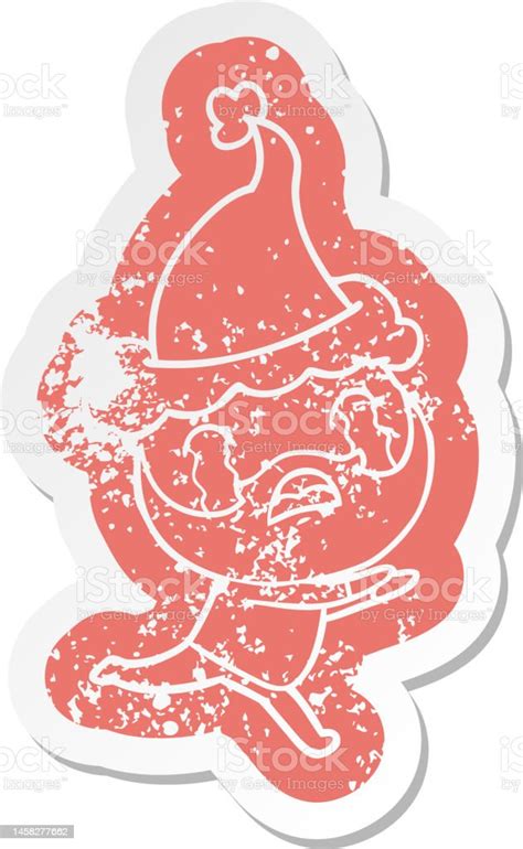 산타 모자를 쓰고 우는 수염 난 남자의 기발한 만화 고민 스티커 귀여운에 대한 스톡 벡터 아트 및 기타 이미지 귀여운 낙서 드로잉 남자 Istock