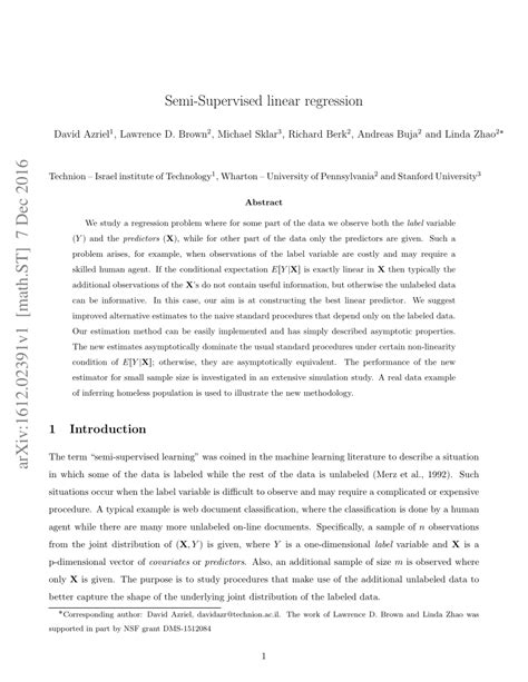 Pdf Semi Supervised Linear Regression