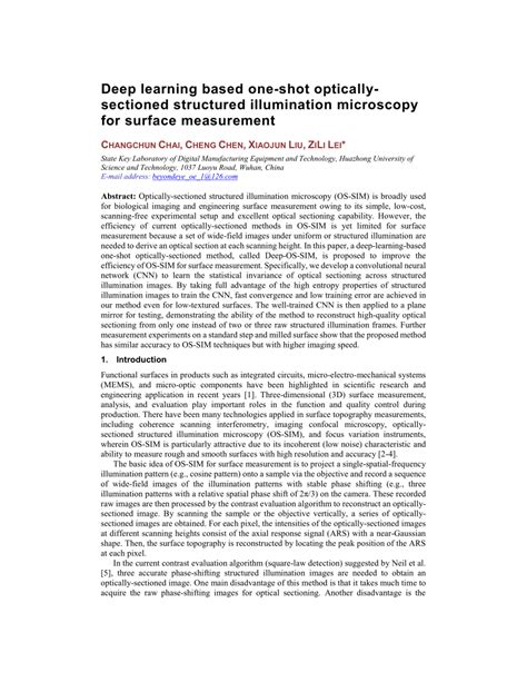 Pdf Deep Learning Based One Shot Optically Sectioned Structured Illumination Microscopy For