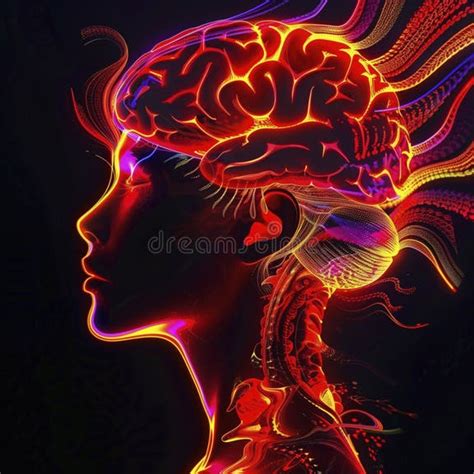 Woman In The Era Of Artificial Intelligence Side View Brain And Neuralink Stock Illustration