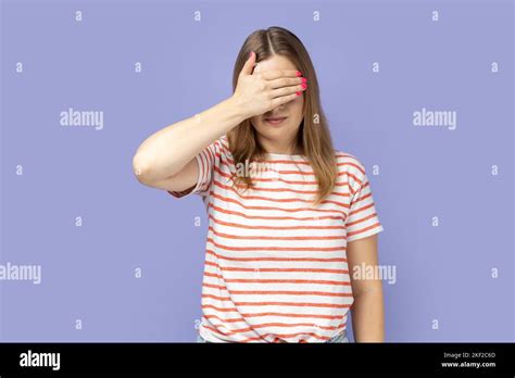 Dont Want To Look At This Portrait Of Blond Woman Wearing Striped T