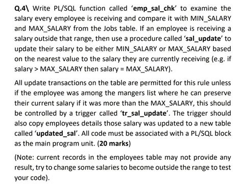Solved Q Write Pl Sql Function Called Emp Sal Chk To Chegg