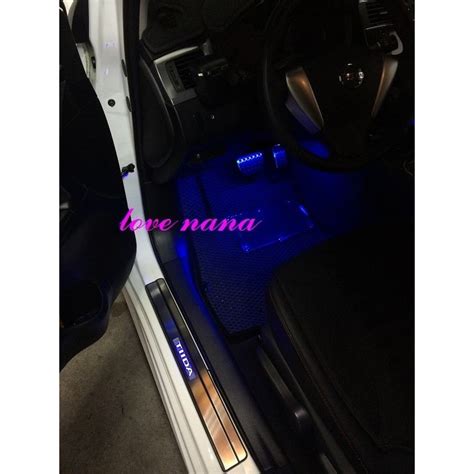 娜娜汽車 日產 C12 Tiida 專用 Led藍光不銹鋼迎賓踏板 蝦皮購物
