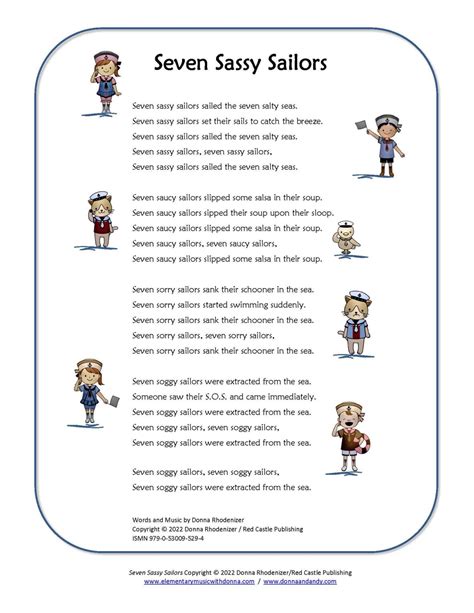 Seven Sassy Sailors Tongue Twister By Donna Rhodenizer